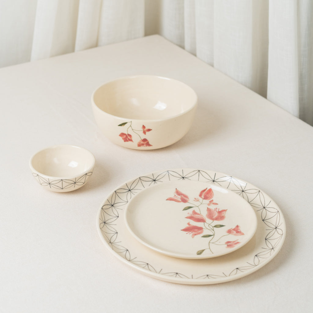 The Pink Petal Dinner Set | 20pcs | White Base – Lagavi