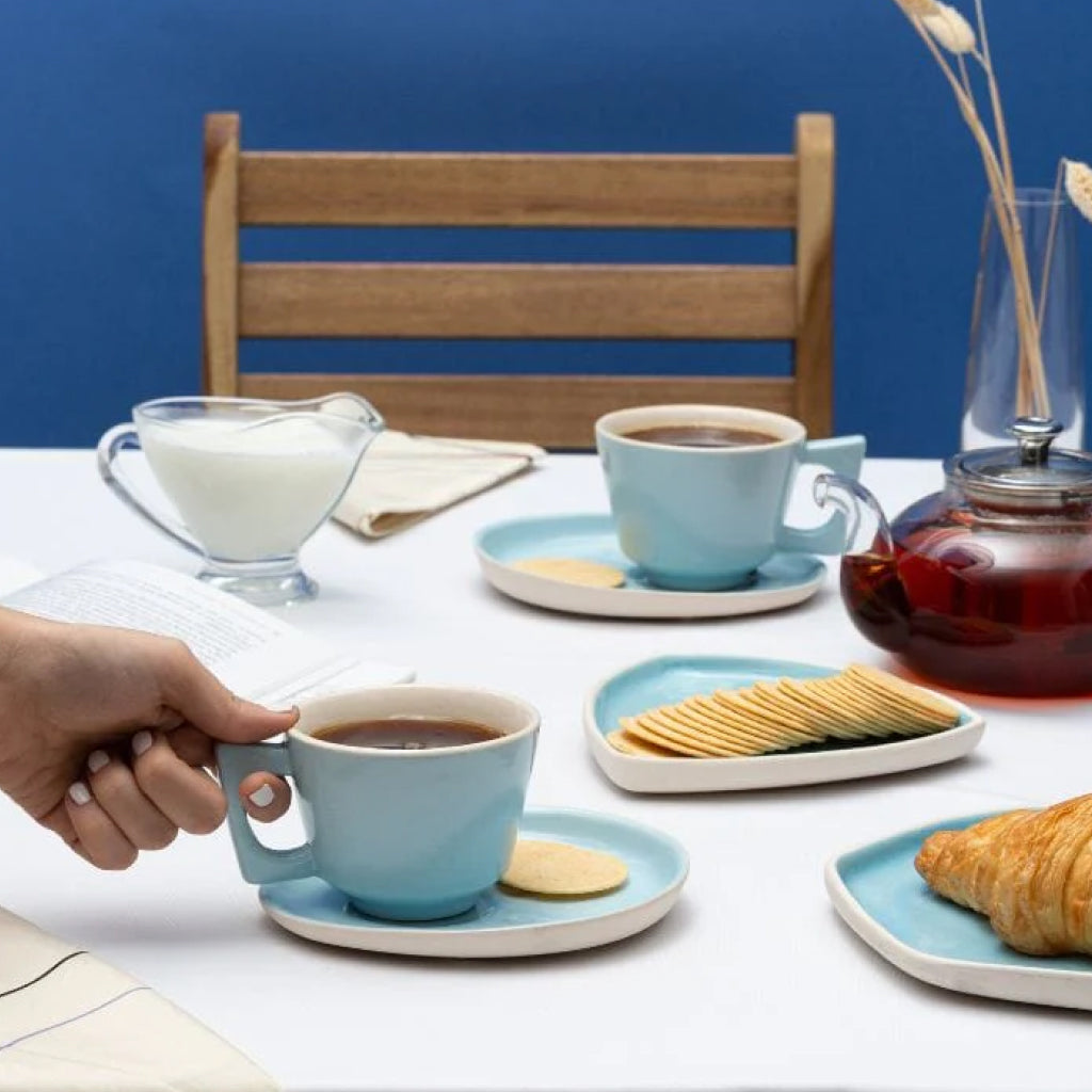 Jojo Coffee Cup And Saucer Set Aqua (Set of 2) – Lagavi