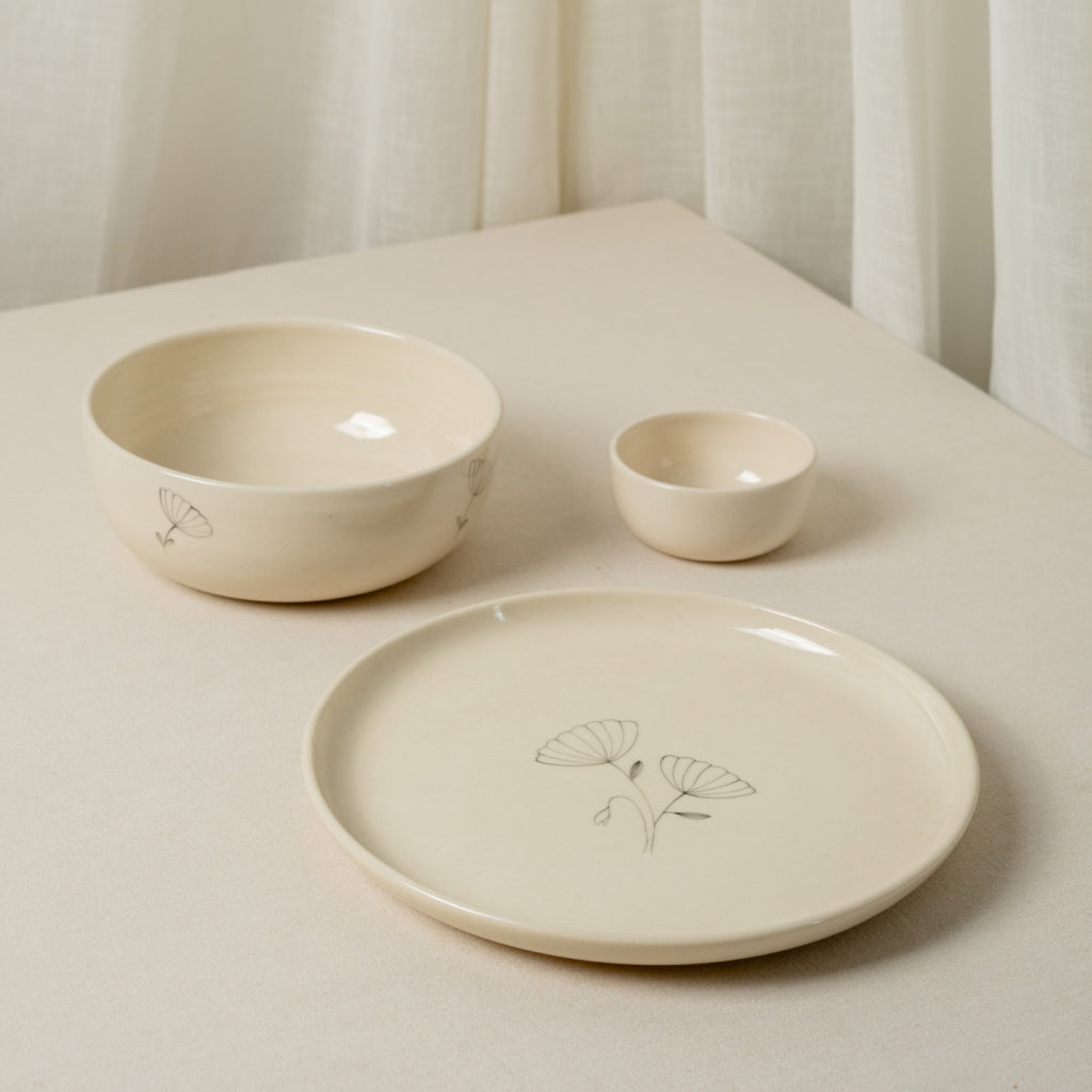 Poppy Dinner Set | 14 pcs | White Base – Lagavi